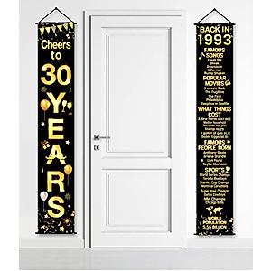 2 Pieces 30th Birthday Party Decorations Cheers to Years Banner Party Decorations Welcome Porch Sign for Years Birthday Supplies (30th-1993)