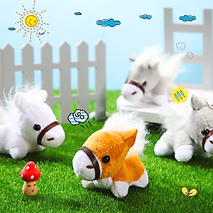Zomiboo Stuffed Horse, 12 Pcs Assorted Toy Plushies, 3.2 Inch Mini Plush Animals Keychain Party Favors with Detachable Chain for Farm Party Supplies Christmas