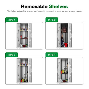 AECOJOY Outdoor Storage Cabinet Waterproof with Adjustable Shelves, Lockable Metal Outdoor Garden Storage Shed Organizer, Versatile for Garage, Backyard, or Indoor Use in White