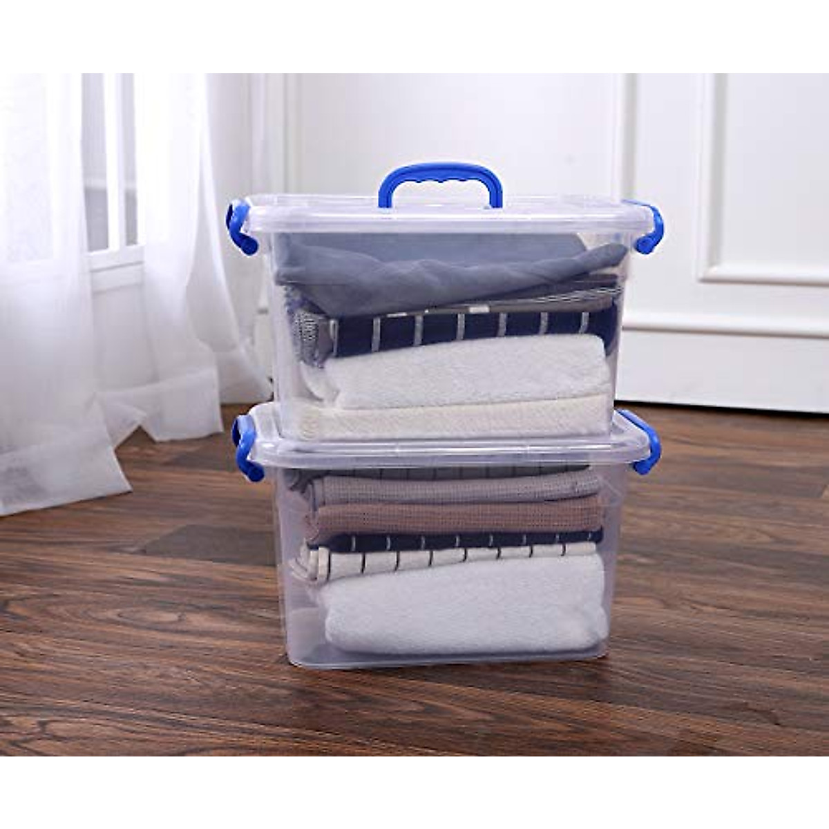 6-Pack Clear Storage Box 7 Quart, Plastic Storage Latch Bins with Handle 6.5 Liter