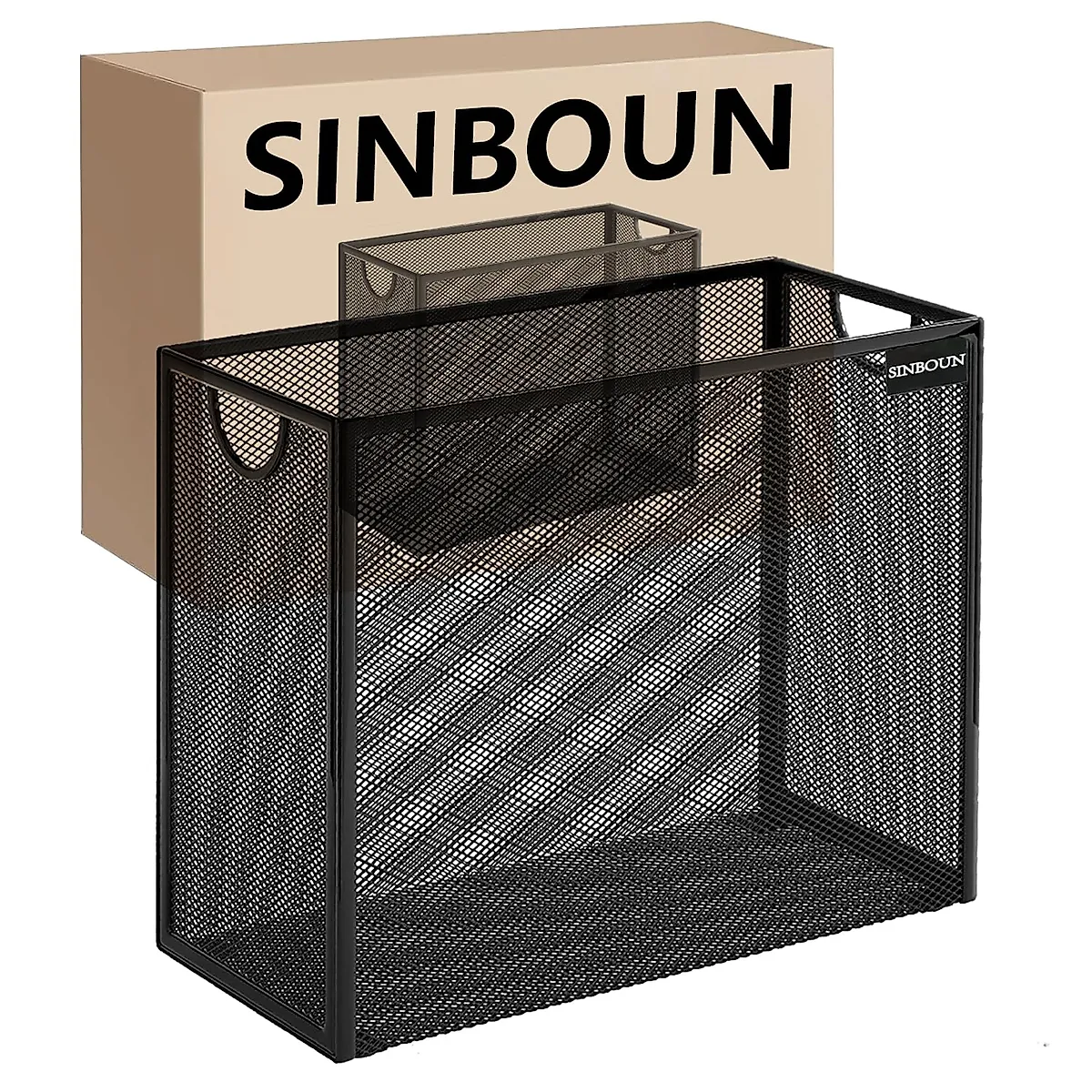 Sinboun Hanging File Organizer Letter-Size File Holder Filing Storage Box - Metal Mesh Magazine Book Letter Storage Cabinets File Cart for Office Home School, Easy Installation