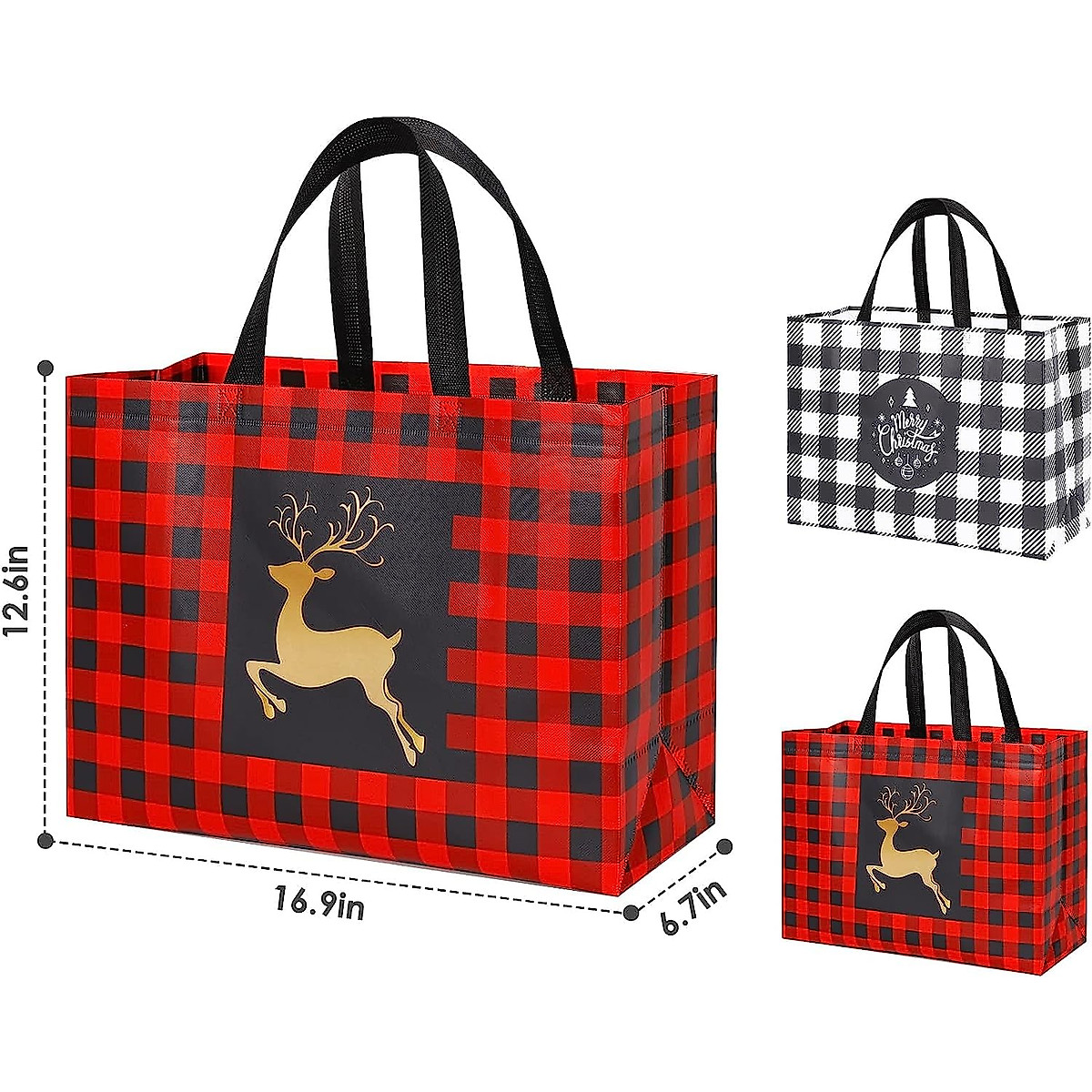 YANGTE 16 Pack Extra Large Christmas Gift Bags, Reusable Tote Bags with Handle Non-Woven Christmas Grocery Shopping Totes for Holiday Xmas, 16.9 * 12.6 * 6.8"