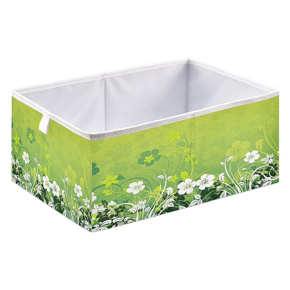 Kigai Green Flowers Cube Storage Bins - 11x11x11 in Large Foldable Cubes Organizer Storage Basket for Home Office, Nursery, Shelf, Closet