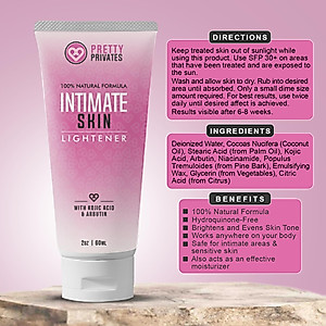 Pretty Privates Intimate Skin Cream Intimate and Sensitive Areas - Natural Dark Spot Corrector for Private Parts, Underarm, Elbow, Knees - Kojic Acid + Niacinamide + Arbutin (2oz)