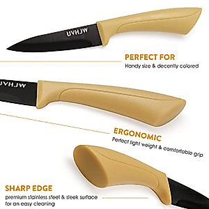 Paring Knife with Sheath Set of 3 Pieces Black Kitchen Knives 3.5 inch Cut Through So Easy