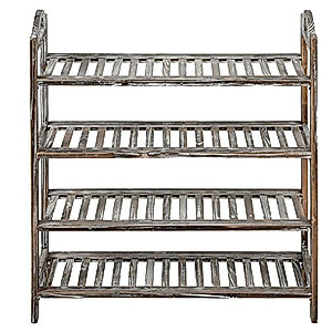 MyGift Torched Solid Wood Entryway Shoe Rack for Entryway, Closet Shoe Rack Organizer Storage Shelf with 4 Tier Wooden Slat Design