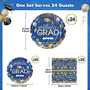 GWHOLE Grad Party Plates and Napkins, Class of 2024 Plates and Napkins, Blue Paper Plates, Graduation Paper Products for Backyard Graduation Party, Serve 24