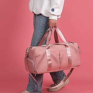 Gym Duffle Bag for Women Men Sport Travel Duffle Bag with Toiletry Bag, Small Gym Bag with Wet Pocket & Shoe Compartment, Overnight Bag Hospital Bags for Labor and Delivery - Pink