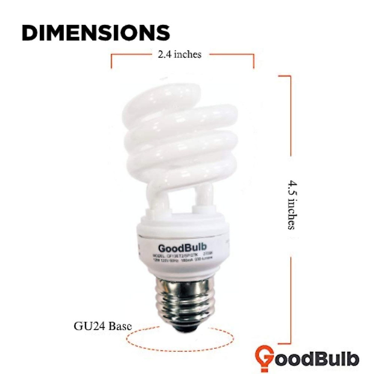GoodBulb 13-Watt Compact Fluorescent Bulb - 2700K Warm White Color - Ultra Mini Spiral CFL Light Bulbs - E26 Medium Base (Pack of 2 Bulbs)