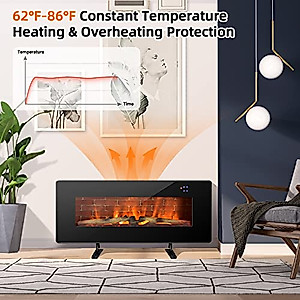 Tangkula 42 Inches Electric Fireplace, Freestanding & Wall-Mounted Electric Heater, 1400W Electric Fireplace with Timer, Remote Control, Touch Screen, 7 Flame Colors, Overheating Protection