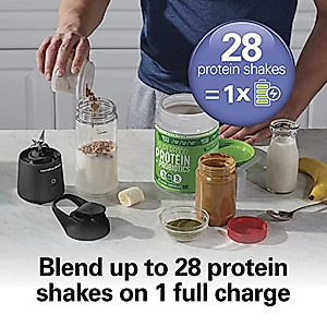 Hamilton Beach Mini Cordless Portable Personal Blender for Shakes and Smoothies, USB Rechargeable, 16 oz. Jar with Leakproof Travel Lid, 6 Stainless Steel Blades, Black (51180)