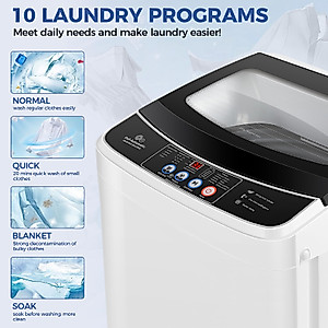 Nictemaw Portable Washing Machine 20Lbs Capacity 2.8 Cu.ft Portable Washer and Dryer Combo with 10 Programs and 8 Water Level Selections Compact Washer Machine for Apartments, Dorms, Rv-Glass Cover