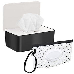 2 Pack Baby Wipe Dispenser, Portable Wet Wipe Pouch, Reusable & Refillable Reusable Travel Wet Wipe Pouch for Bathroom Baby Nursery with Cover Sealed Plastic Mask Storage Box