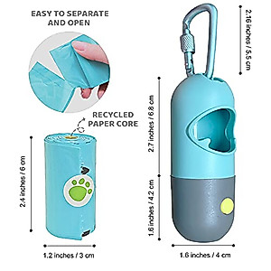 Dog Poop Bag Dispenser with Built-in LED Flashlight and Metal Clip for Leash, Pet Waste Bag Holder, Dog Walking Accessory, Crystal Blue
