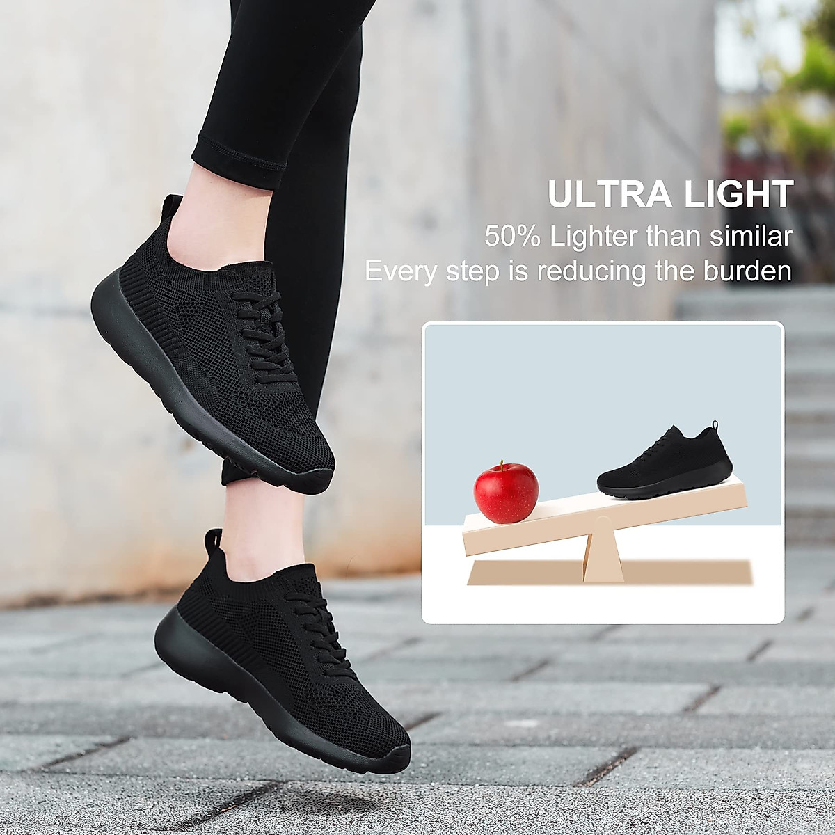 Grand Attack Walking Tennis Shoes for Women-Non Slip On Breathable Mesh Sneakers,Comfort&Lightweight Soft Sole,for Food Service Yoga,Driving, Travel Black Size 8.5