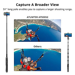 ATUMTEK 51" Selfie Stick Tripod, All in One Extendable Phone Tripod Stand with Bluetooth Remote 360° Rotation for iPhone and Android Phone Selfies, Video Recording, Vlogging, Live Streaming, Black