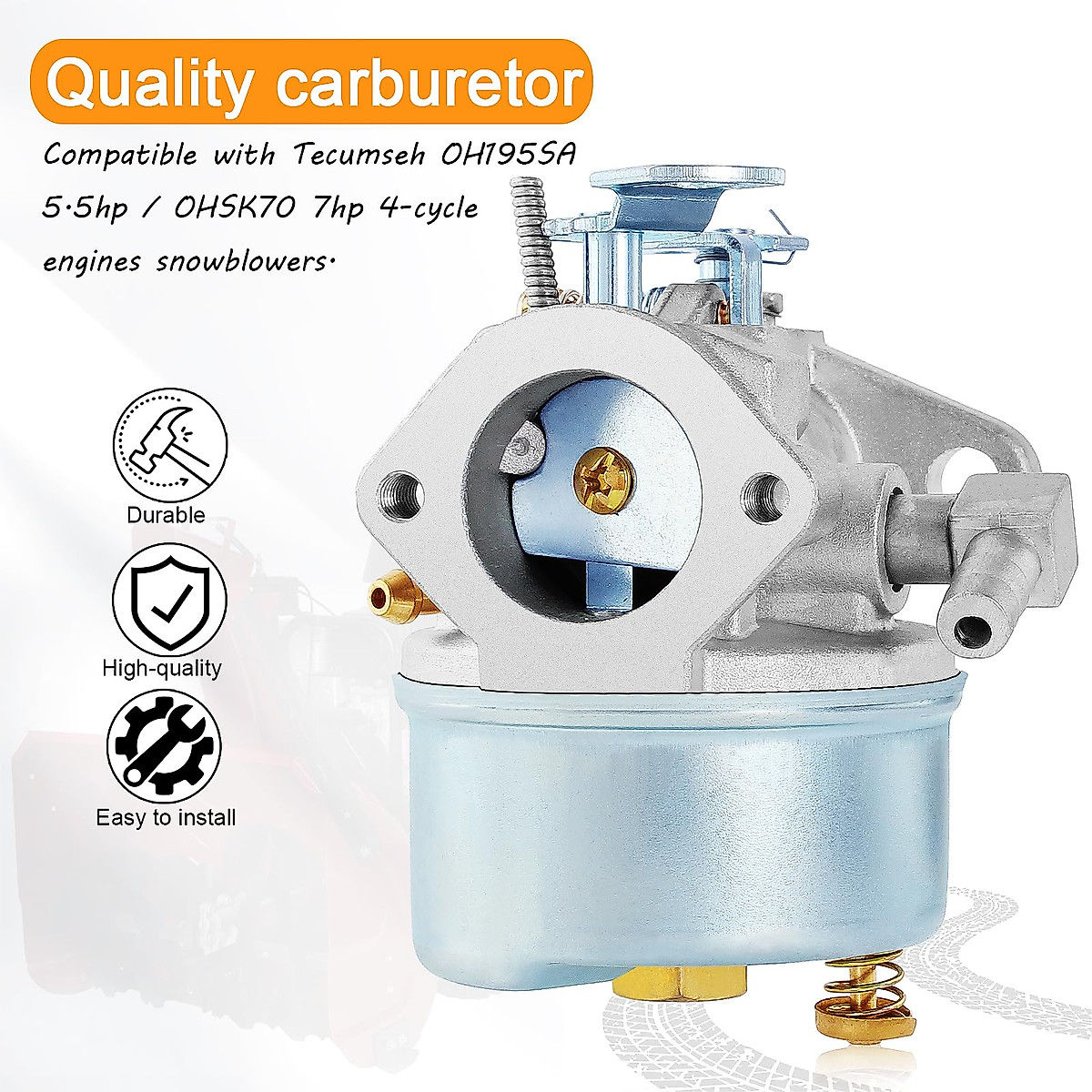 QAZAKY 640298 Carburetor Compatible with Tecumseh OH195SA 5.5HP OHSK70 7HP 4-Cycle Snowblower 2-Stage Craftsman Toro 38571 38575 38576 38577 CCR 6053 Snowthrower Ariens 932036 932504 ST524 50-666