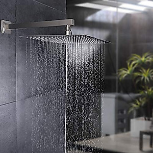 EMBATHER Extra Long and Thicken Brass 16 Inches Shower Extension Arm,Brushed Nickel Universal Shower Straight Wall-Mounted Shower Arm with Flange for 10''/12''/16''/18" Bathroom Rainfall Showerhead