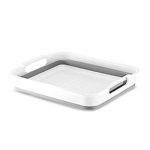 madesmart Collapsible Wash Basin with Handles, 14" x 12" x 5.6", BPA-Free Plastic Pop-Up Collapsible Dish Tub for Kitchen Counters, Easy Storage, White
