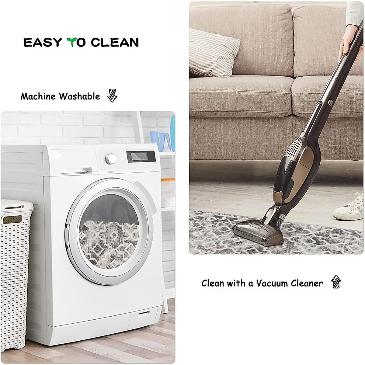 Moynesa Washable Area Rug- 3x5 Moroccan Entryway Throw Rug Non-Slip Kitchen Carpet Runner Modern Geometric Faux Wool Distressed Accent Mat Soft Floor Rugs for Living Room Bedroom Dining