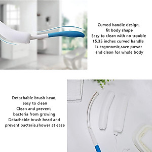 MagiDeal Vinyl Quote Me Long Anti-Slip Curve Handled Bath Body Brush, Easy Reach for Seniors, Suitable for Elderly/Pregnant Aid Bathing & Shower, Blue, 15.35"