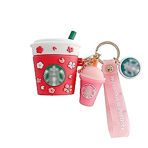 Airpods Case,3D Cute Funny Cool Kawaii Fashion Ice Cream Cup Airpods Case,Soft Silicone Skin Cover Shock-Absorbing Protective Case with Keychain for Airpods 2 & 1 Charging Case (Red)
