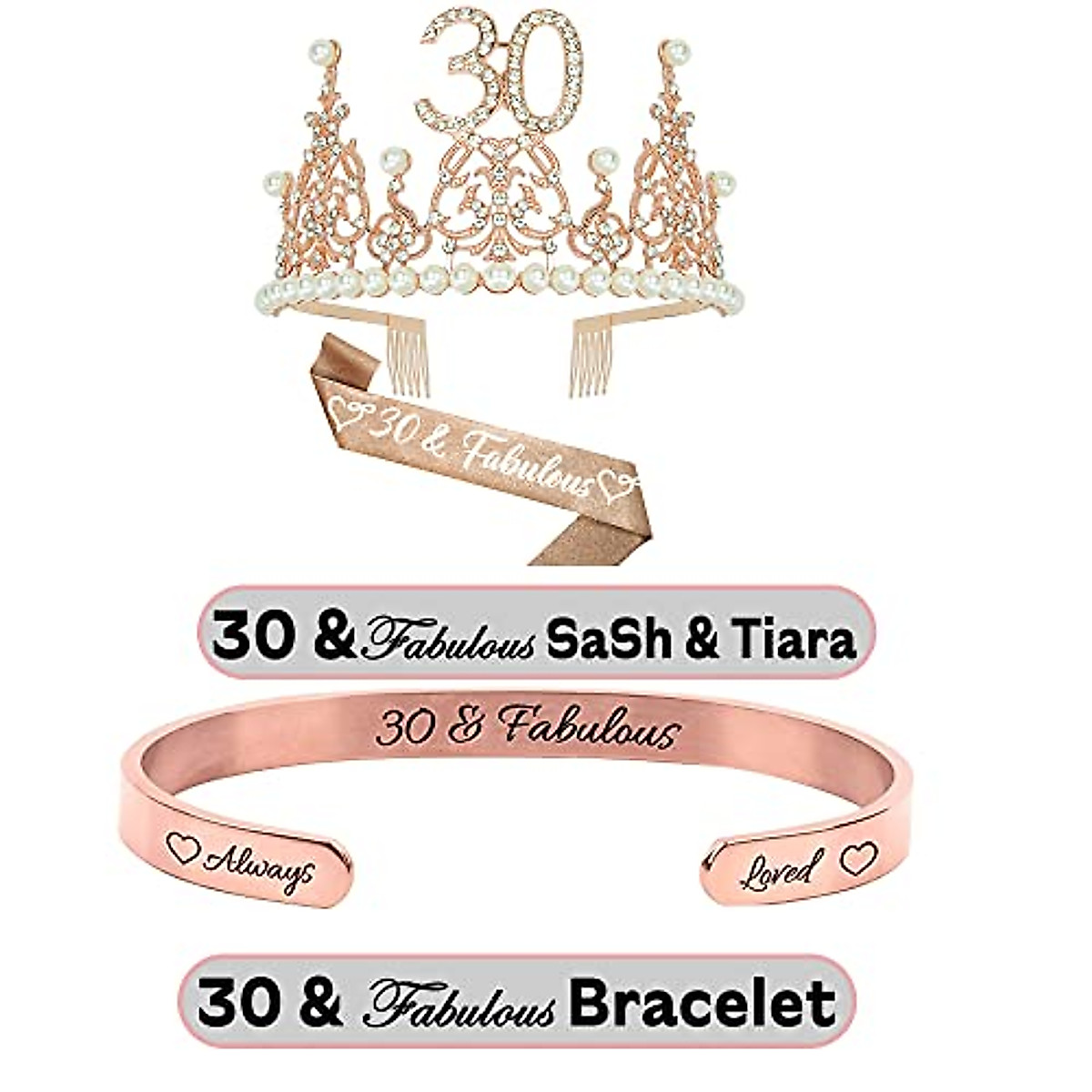 30 & Fabulous, Bracelet and Sash & Tiara For 30th Birthday Decorations For Women, Happy 30th Birthday Decorations Her, 30th Birthday Gift Ideas, 30th Birthday Gifts For Women, Dirty 30 Birthday
