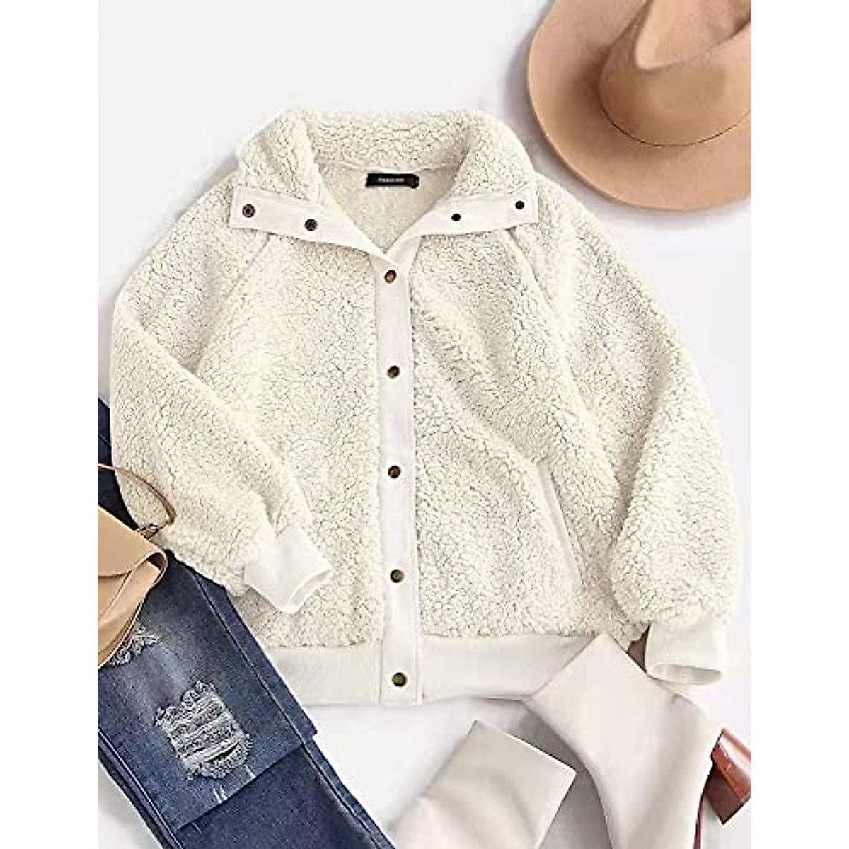 MEROKEETY Womens Winter Long Sleeve Button Sherpa Jacket Coat Casual Warm Fleece