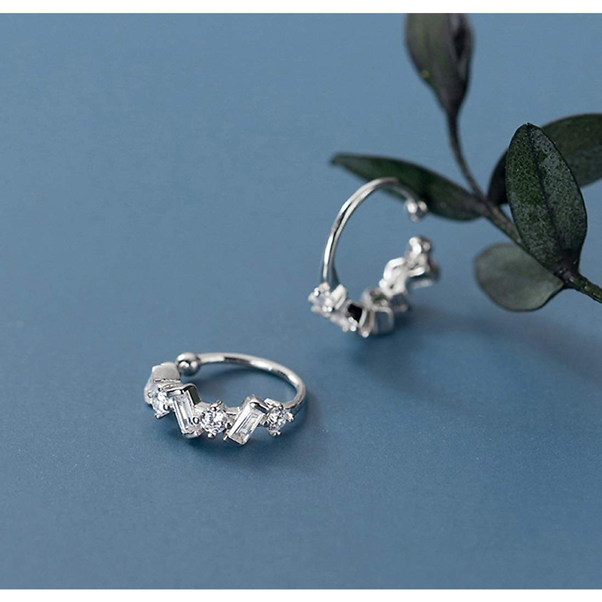 SLUYNZ 925 Sterling Silver CZ Cuff Earrings for Women Small Hoop Earrings No Piercing Cartilage Earrings (A-Silver)