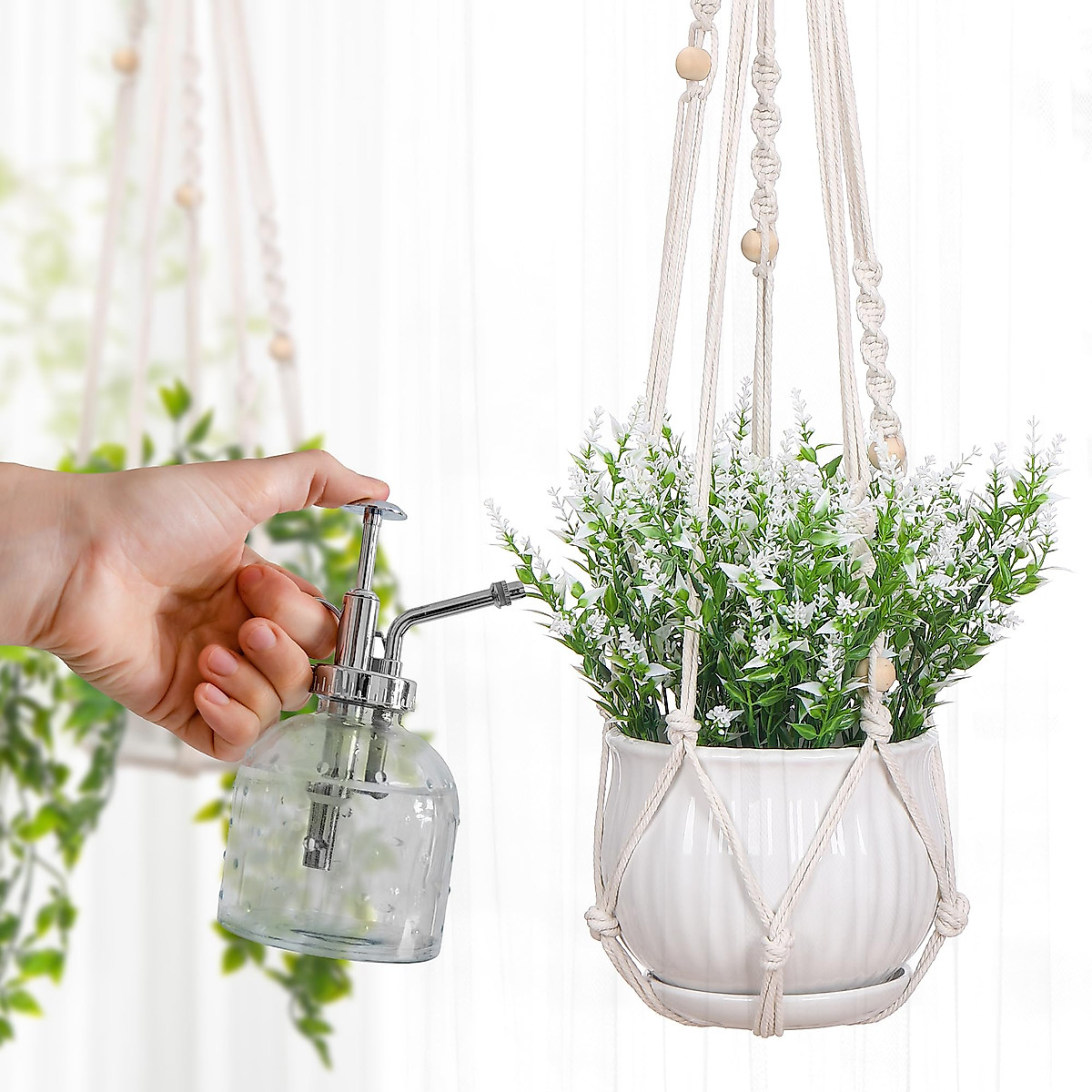 onepeng Macrame Plant Hanger,5 Arms Plant Hanger Indoor,Windchime Style Hanging Plant Holder,2 Pack Plant Hanger,Boho Home Decor Hanging Planters for Indoor Plants