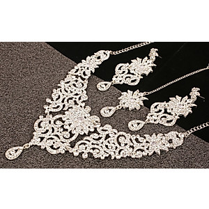 Touchstone Indian Bollywood Traditional Royal Look Attractive Filigree Carving Rhinestone Grand Bridal Designer Jewelry Necklace Set for Women