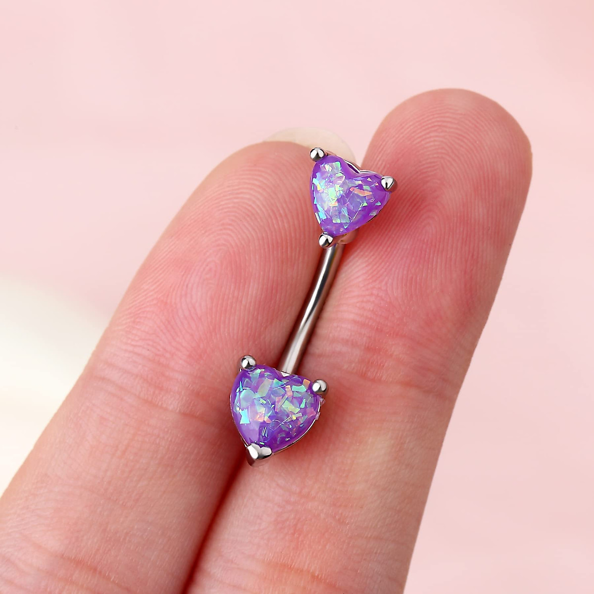 Melighting 14G Belly Button Rings 316L Surgical Steel Double Heart Belly Bars Opal Clear CZ Belly Rings Belly Piercing Jewelry Navel Ring Navel Piercing Jewelry for Women