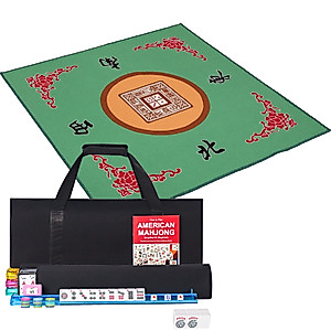 GUSTARIA American Mahjong Game Set,166 Premium White Tiles,4 All-in-One Color Rack/Pushers,100 Chips,1 Wind Indicator,Durable Black Soft Bag,Easy Carry Western Mahjongg with Mahjong Mat