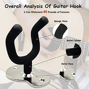 Depointer DEPOINTER Guitar Wall Mount Hanger 3-Pack,Metal Guitar Hanger, Guitar Bracket with Protective Sponge, Guitar Holder Stand Suitable for Bass/Guitar/Banjo/Ukulele- Silver