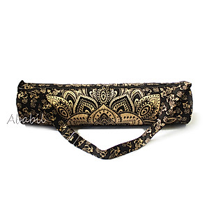 Ababilart Indian Mandala Black Gold Hippie Yoga Mat Carrier Bag with Shoulder Strap