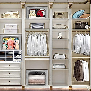 Stackable Clothes Storage Box for Clothing Gadgets,Steel Frame Storage Bins for Bedding Blankets Toys Gift,Foldable Oxford Fabric Closet Organizer Bag Set with Carry Handles and Clear Window (Medium- 40L x3 Pack, Grey)