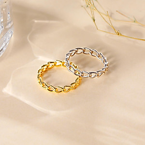 Mameloly 3.8mm 925 Sterling Silver Wedding Bands for Women Minimalist Stackable Open Chain Link Engagement Rings Size 8