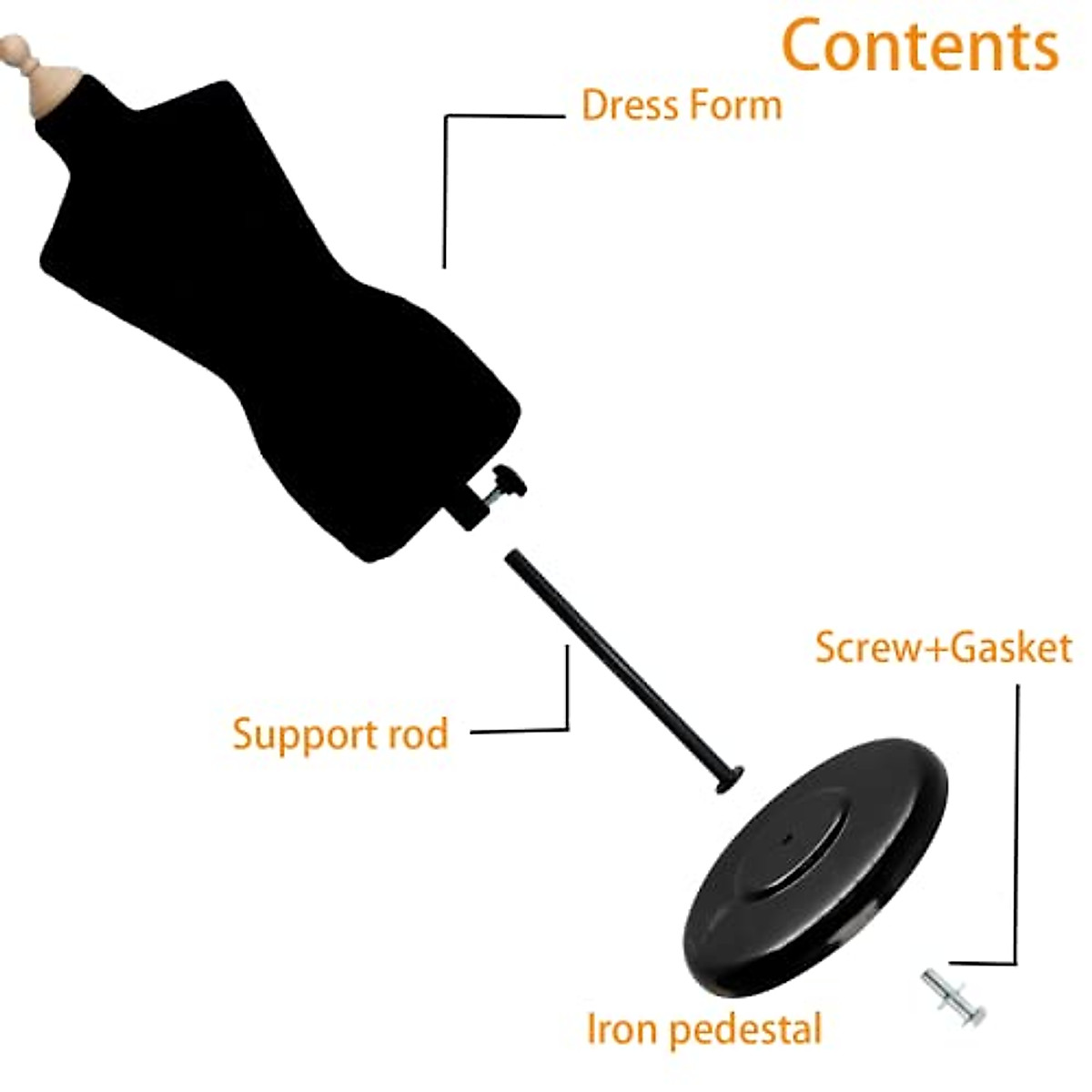 lavandeform Half Scale Dress Form (Not Full Size Body ) Female Mini for Clothing and Jewelry Display Usage Fabric Foam Body Fully Pinnable (Black)