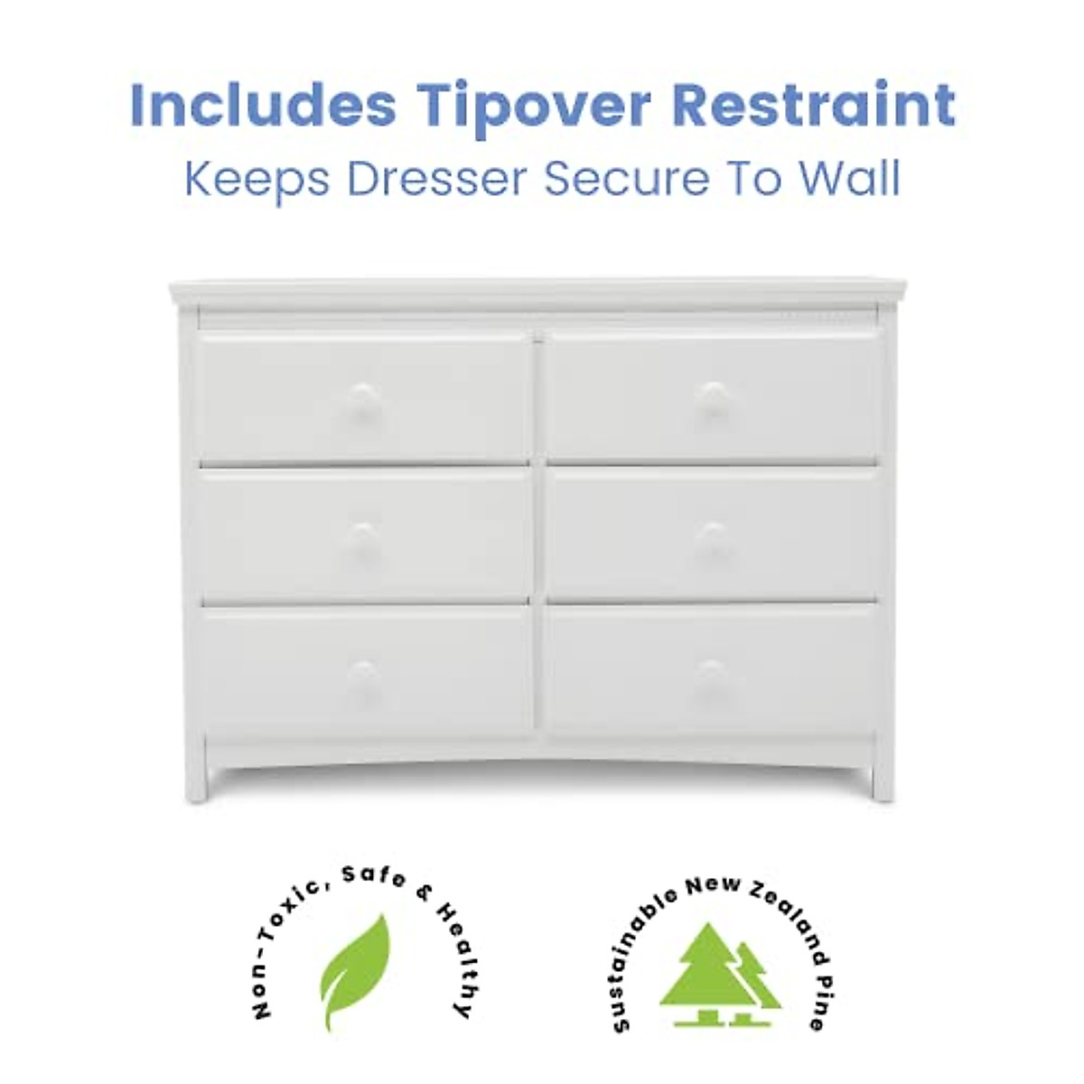 Delta Children Emerson 6 Drawer Dresser, Greenguard Gold Certified, Bianca White