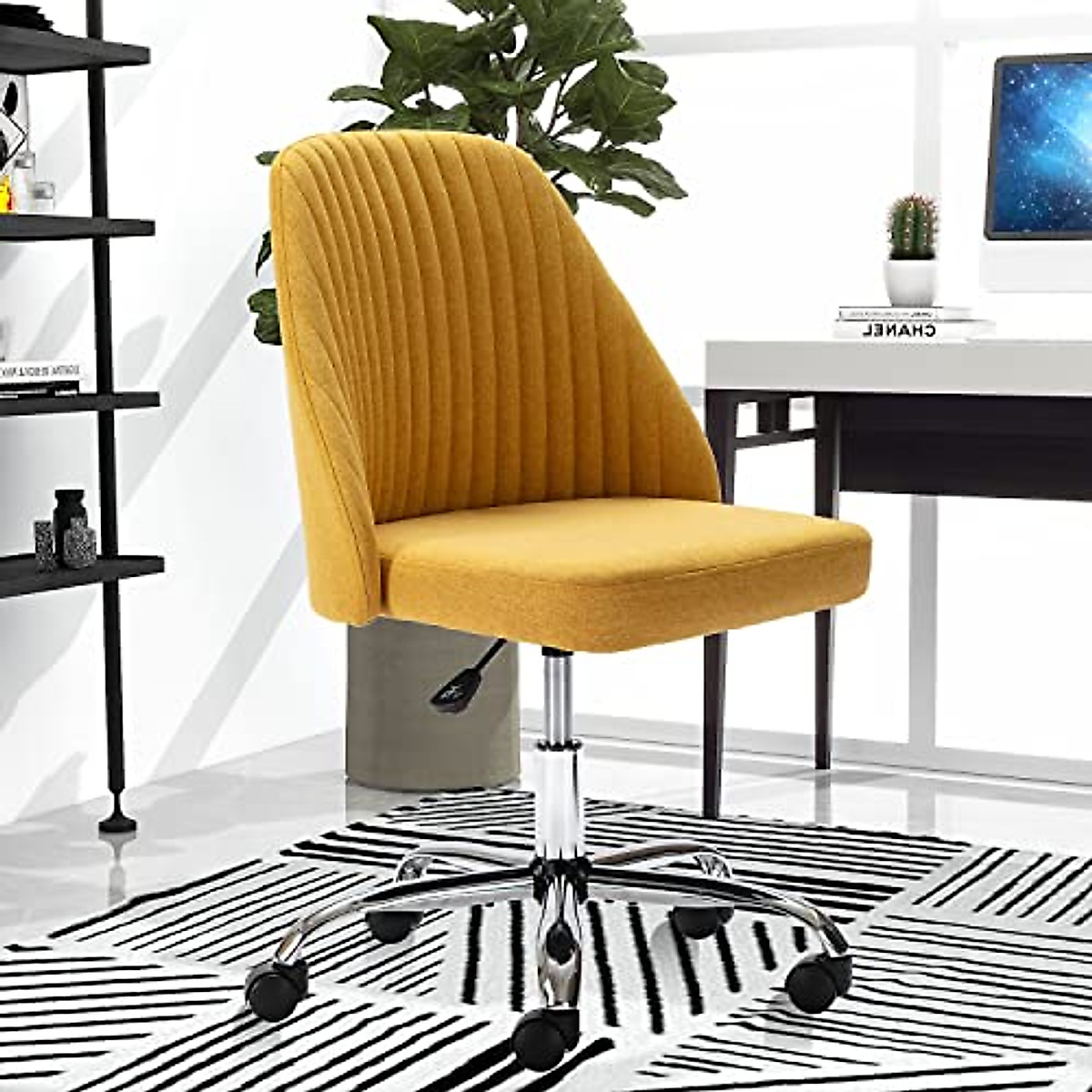 SMUG Home Office Desk Chair, Office Chairs Desk Chair Rolling Task Chair Computer Chair Adjustable with Wheels Armless for Bedroom, Vanity Chair for Makeup Room, Living Room Yellow