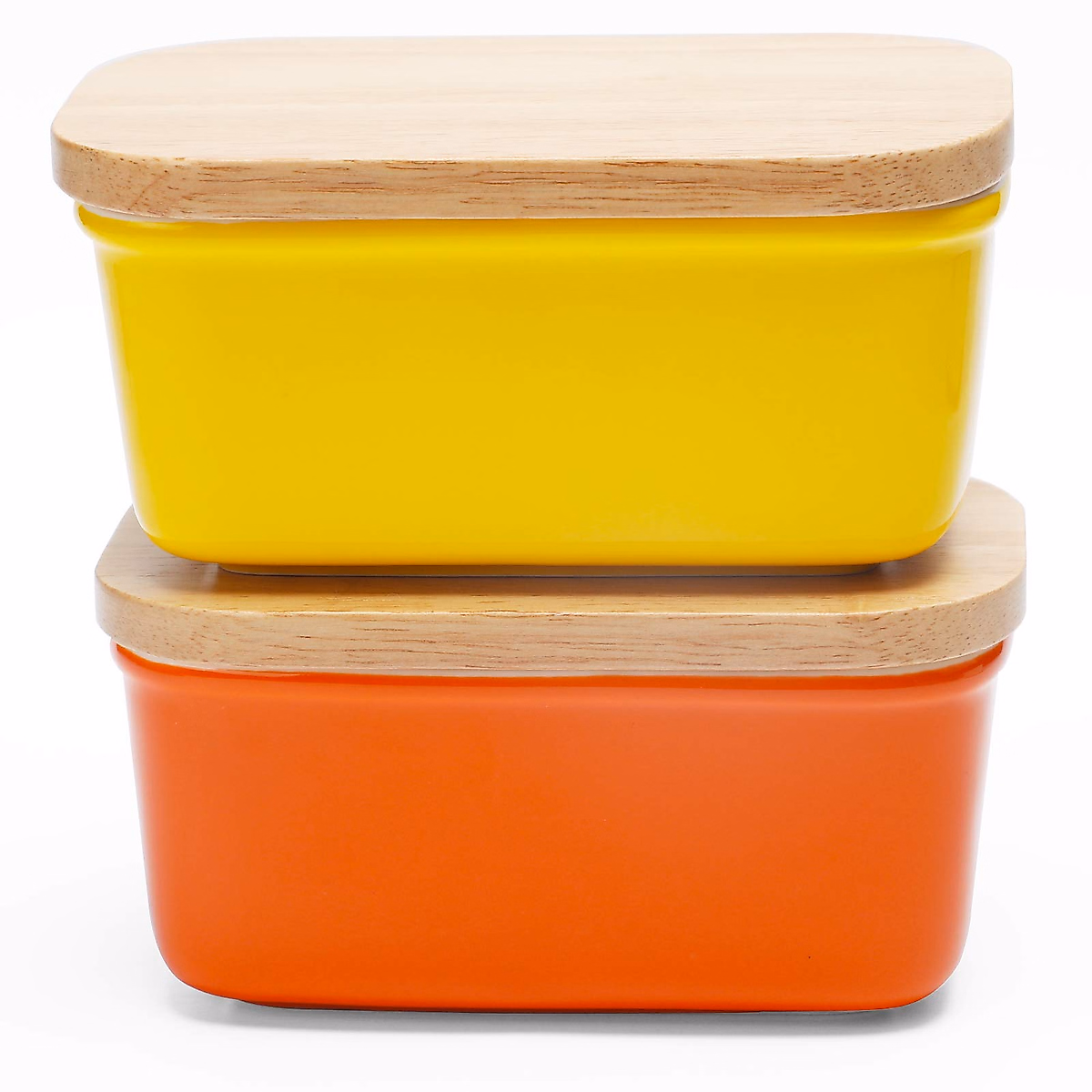 amHomel Butter Dish with Lid for Countertop, Ceramic Butter Container with Cover, Farmhouse Butter Holder, Large Butter Keeper Holds up to 2 Sticks, Set of 2(Orange, Yellow)