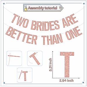 Two Brides Are Better Than One Banner, Lesbian Bachelorette Party Decorations/Gay Bridal Shower Wedding Party Supplies Rose Gold Glitter
