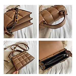 PU Leather Rhombus Pattern Handbag, Chain Shoulder Bag, Solid Color Simple Messenger Bag, Trendy Square BagHandbag Wallet (Black)