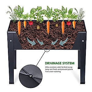 VEOAY Piksedo Raised Garden Bed, Elevated Planter Metal Plant Box with Legs Standing Garden Stand Drainage Holes Frosted Black