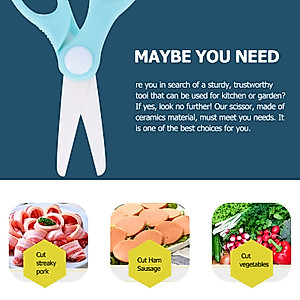 Portable Food Ceramic Shears for Kitchen Classroom Craft Pet Hair Pizza Vegetable Cutting Chopping Tool with Cover Sky Blue