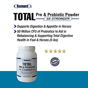 Ramard Total Prebiotic & Probiotic Equine Formula - Natural Digestive Supplement for Horses Optimal Gut Health, Nutrient Absorption, Foal Support Pro & Pre Biotics for Livestocks and Horse 5 lbs Jar