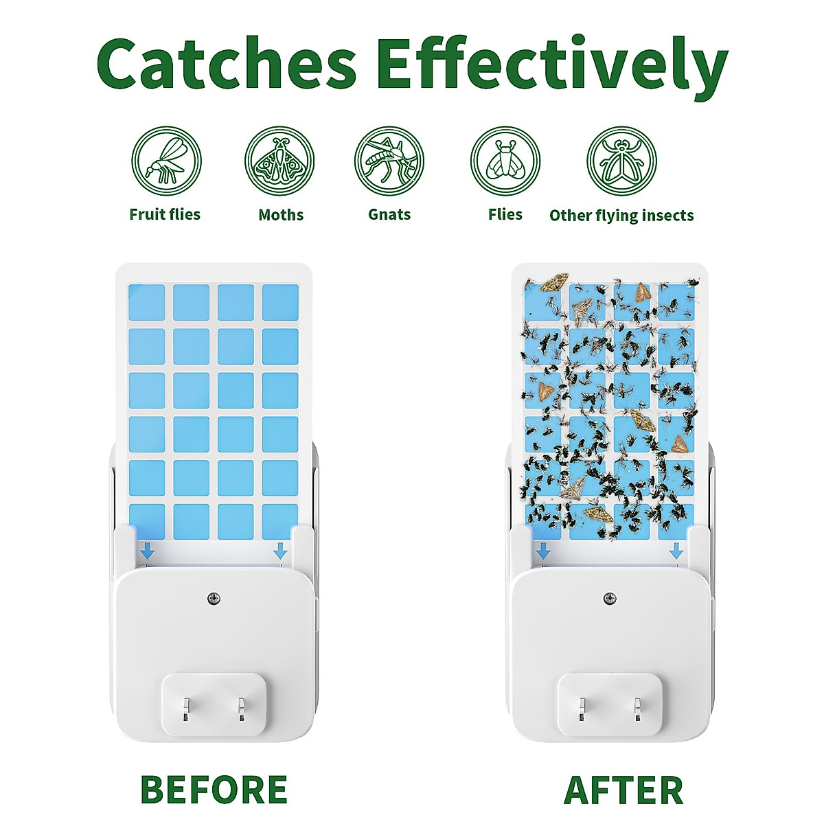 Carmelie Indoor Fly Trap, Flying Insect Traps Indoor for Home, Plug-in Fruit Fly Traps with UV Attractant Night Light Dimmable Mode, for Fruit Flies Bug Mosquito Pest, White(2 Device+10 Glue Cards)