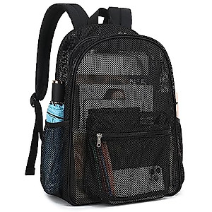 Fuyicat Black Mesh Backpack for Girls, Semi-Transparent School Bookbag See Through Beach Bags for Kids Women