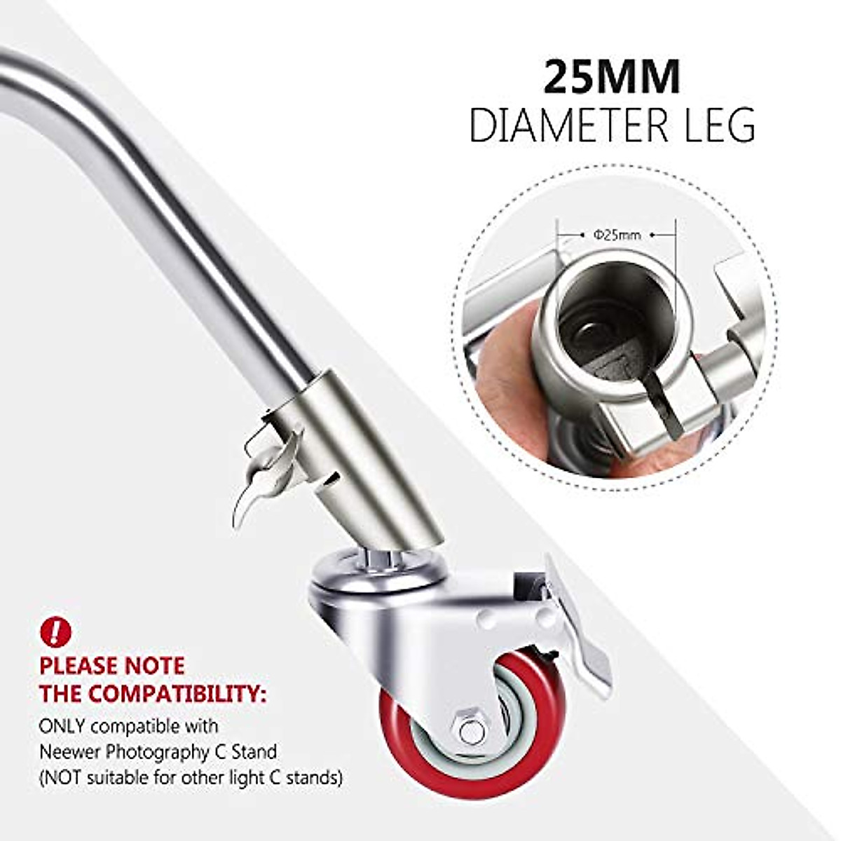 Neewer 6-Pack Professional Swivel Caster Wheel Sets, 75mm Diameter, Durable Metal Construction and Rubber Base, ONLY Compatible with Neewer C Stand for Studio Photography Video Shooting (Silver)