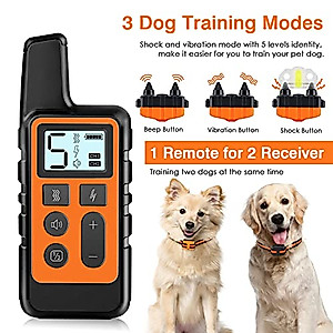 HKZOOI Dog Training Collar, 2 Receiver IPX7 Waterproof Shock Collars for Dog with Remote Range 1640ft, 3 Training Modes, Beep Vibration and Shock, Electric Dog Collar for Small Medium Large Dogs